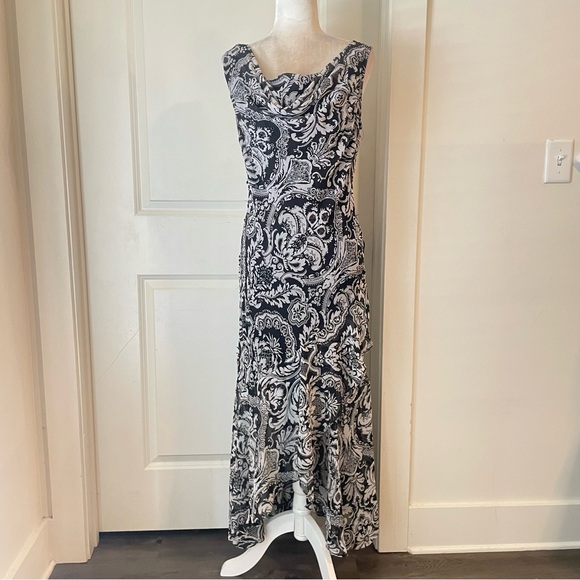 Eva Blue | Dresses | Eva Blue Cowl Neck Elegant Black And White Paisley ...